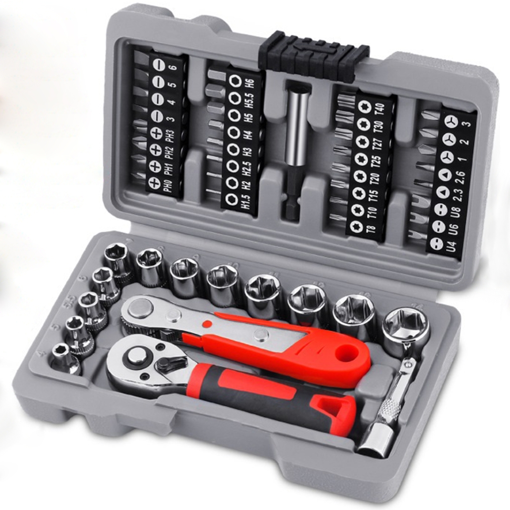48Pcs Quick 1/4 Socket Wrench Ratchet Set Hexagonal Auto Repair Hand ...