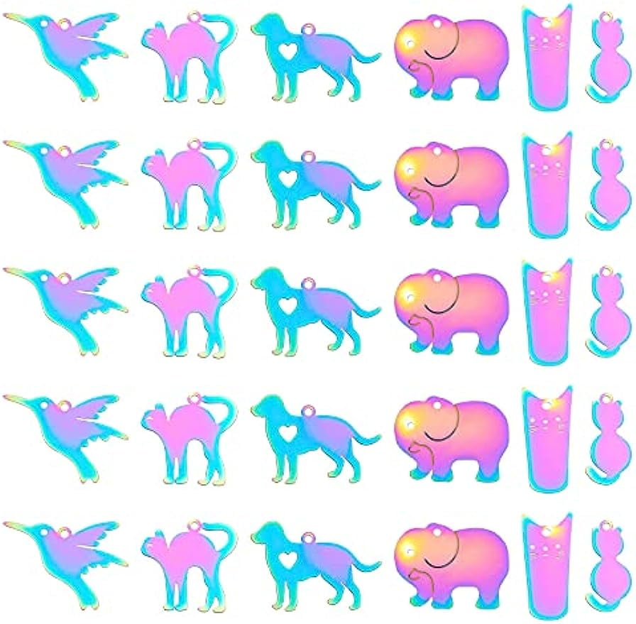 48Pcs Rainbow Color 6 Styles Vacuum Plating 201 Stainless Steel ...