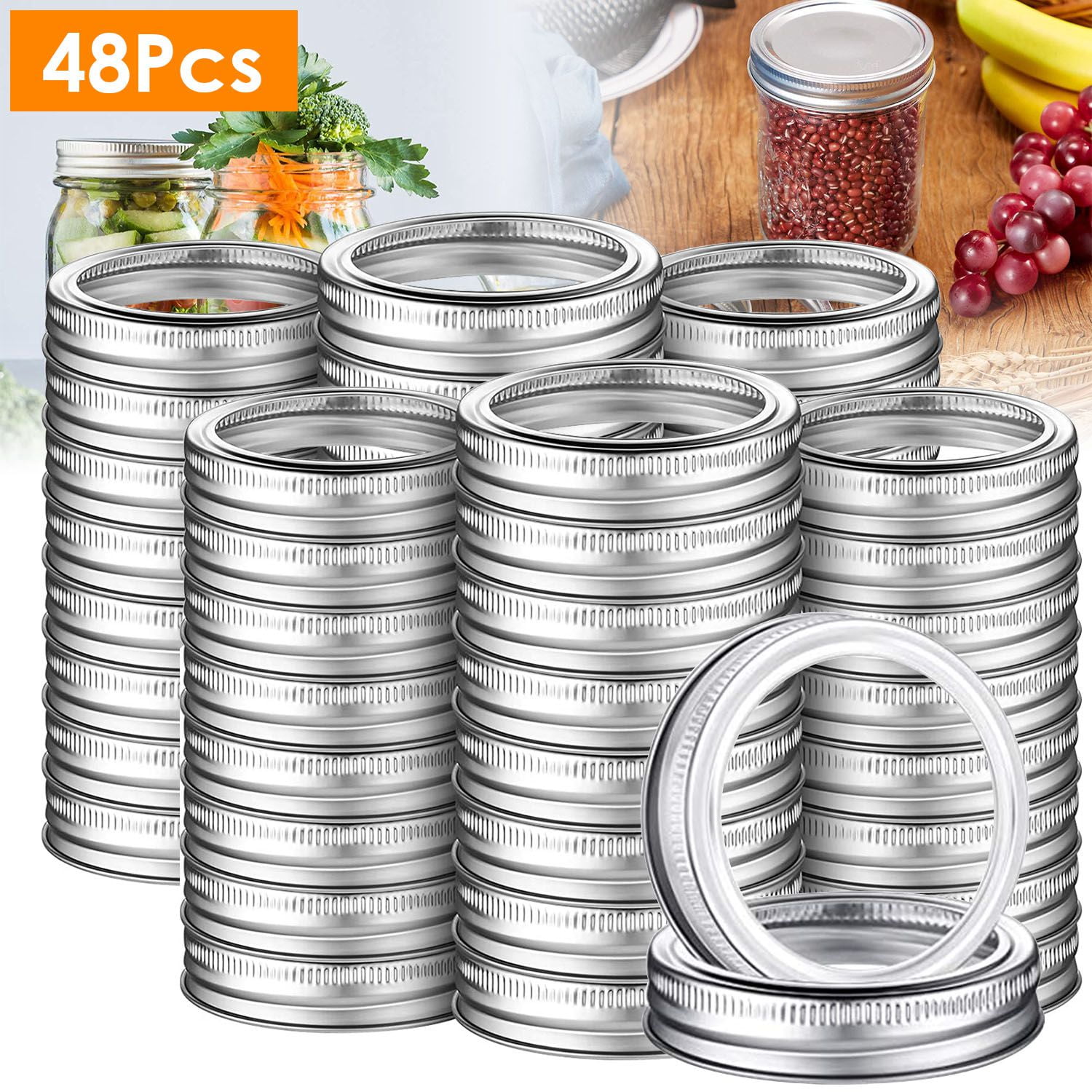 48Pcs Regular Mouth Mason Jar Rings, TeqHome Canning Jar Rings, Leak ...