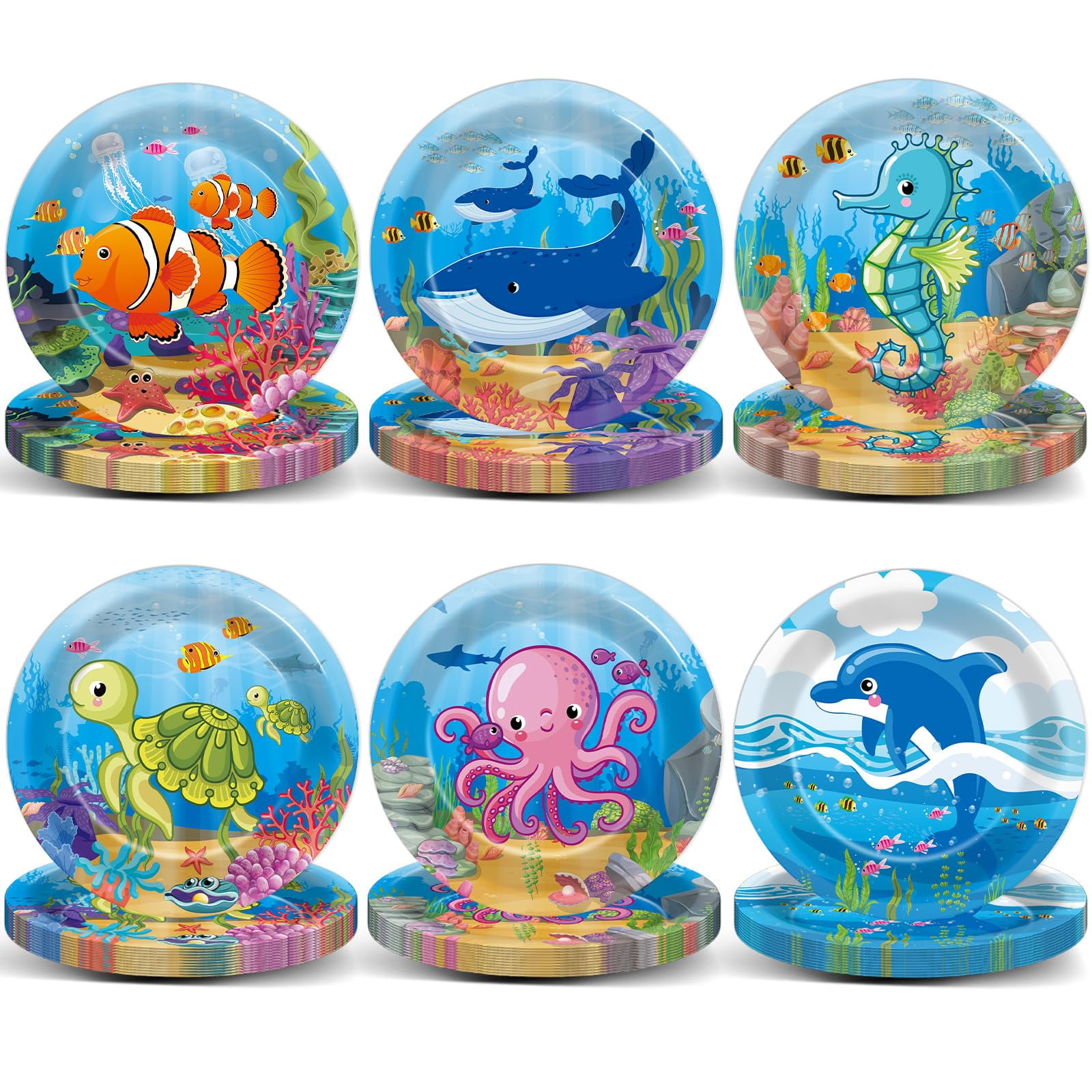 48Pcs Under the Sea IFF17 Party Decoration Ocean Birthday Paper Dessert ...