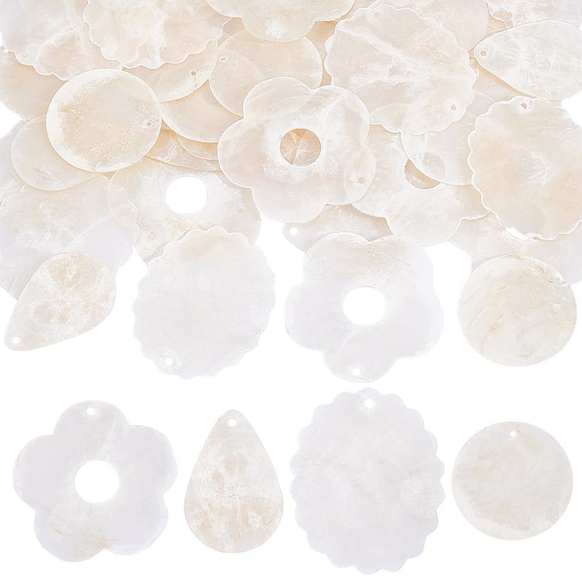 48Pcs Shells Pieces 4 Styles Natural Capiz Shell Pendants Slice Capiz ...