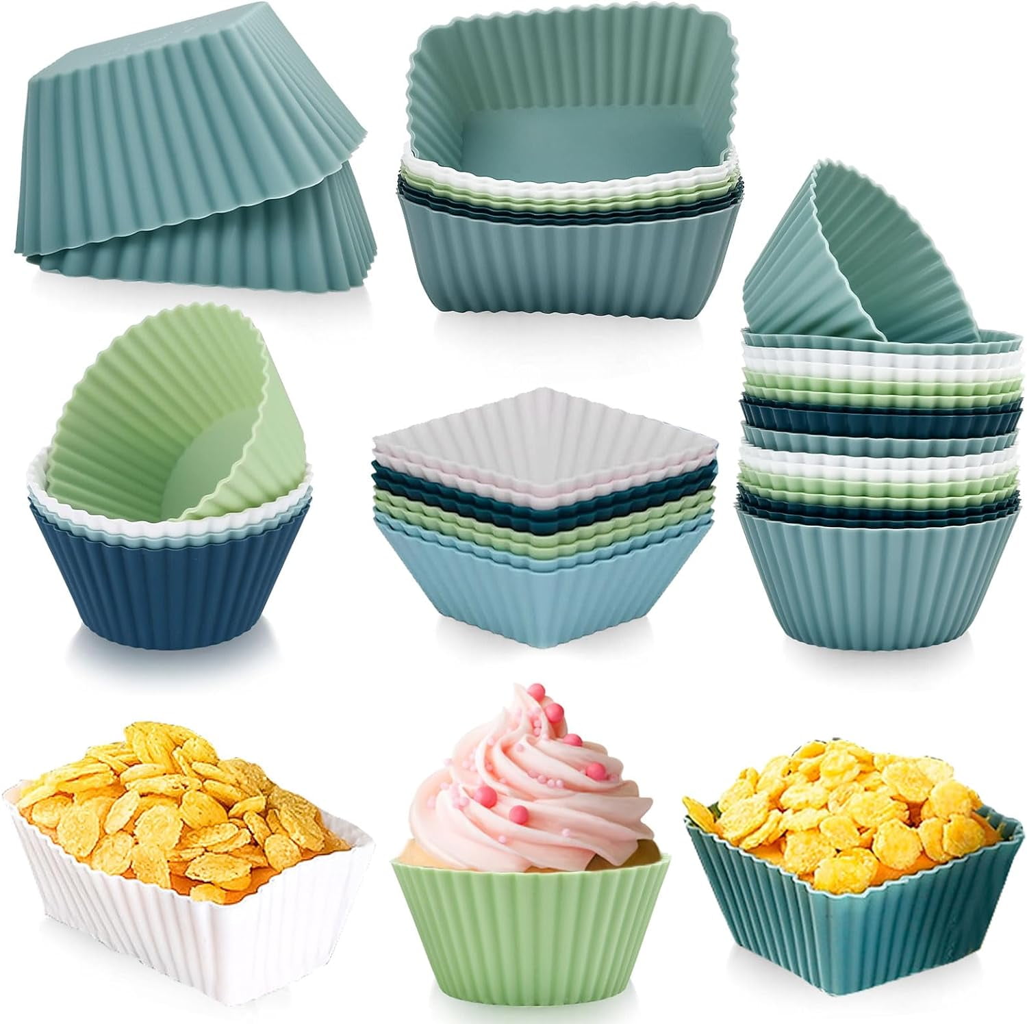 48Pcs Silicone Cupcake Liners, Reusable Cupcake Baking Cups, Non-Stick ...
