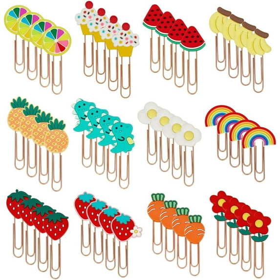 48Pcs Silicone Paper Clips Bookmarks 12 Styles Cute Animal Iron Clips ...