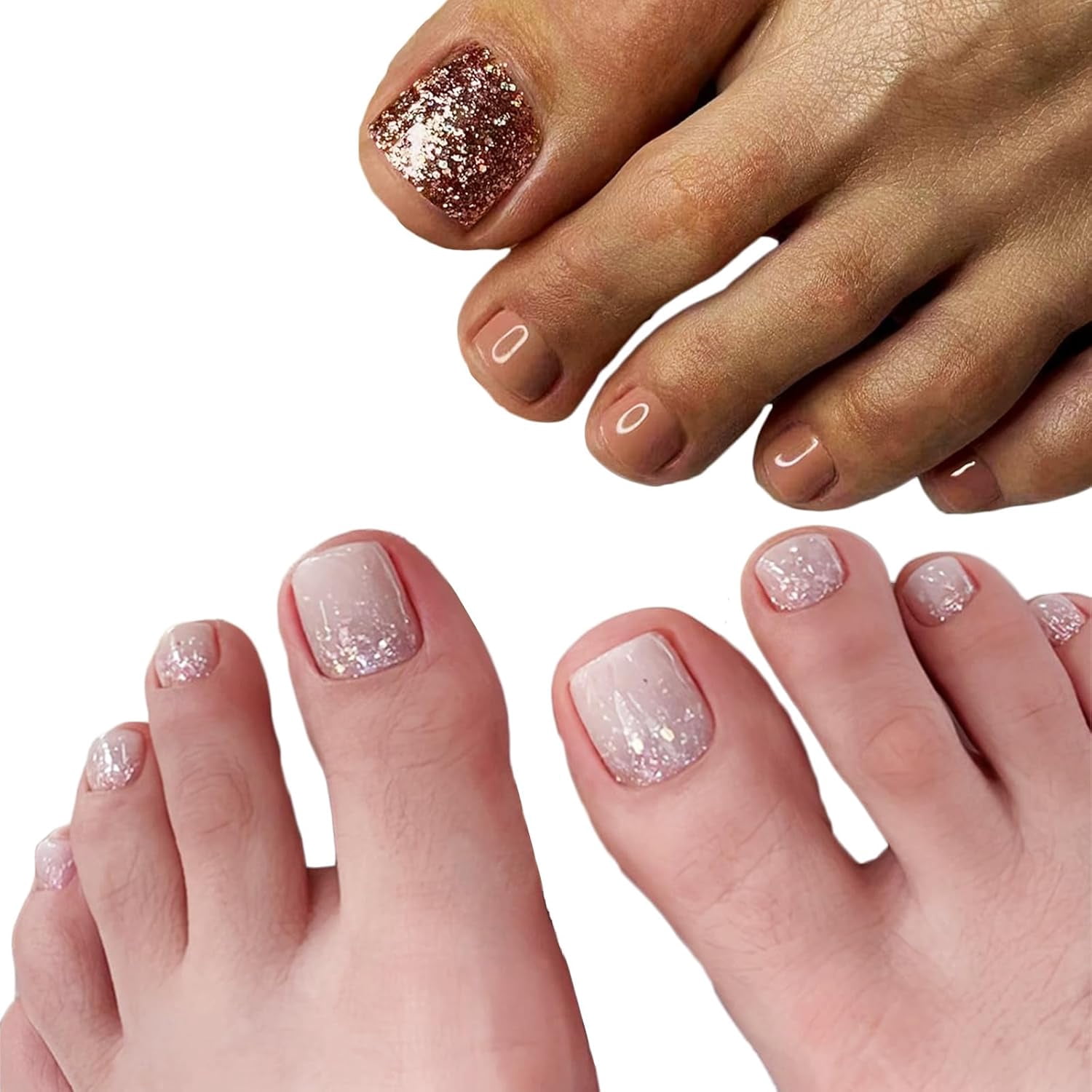 48Pcs Sparkly Press on Toenails with Shine Design Glossy Glitter ...