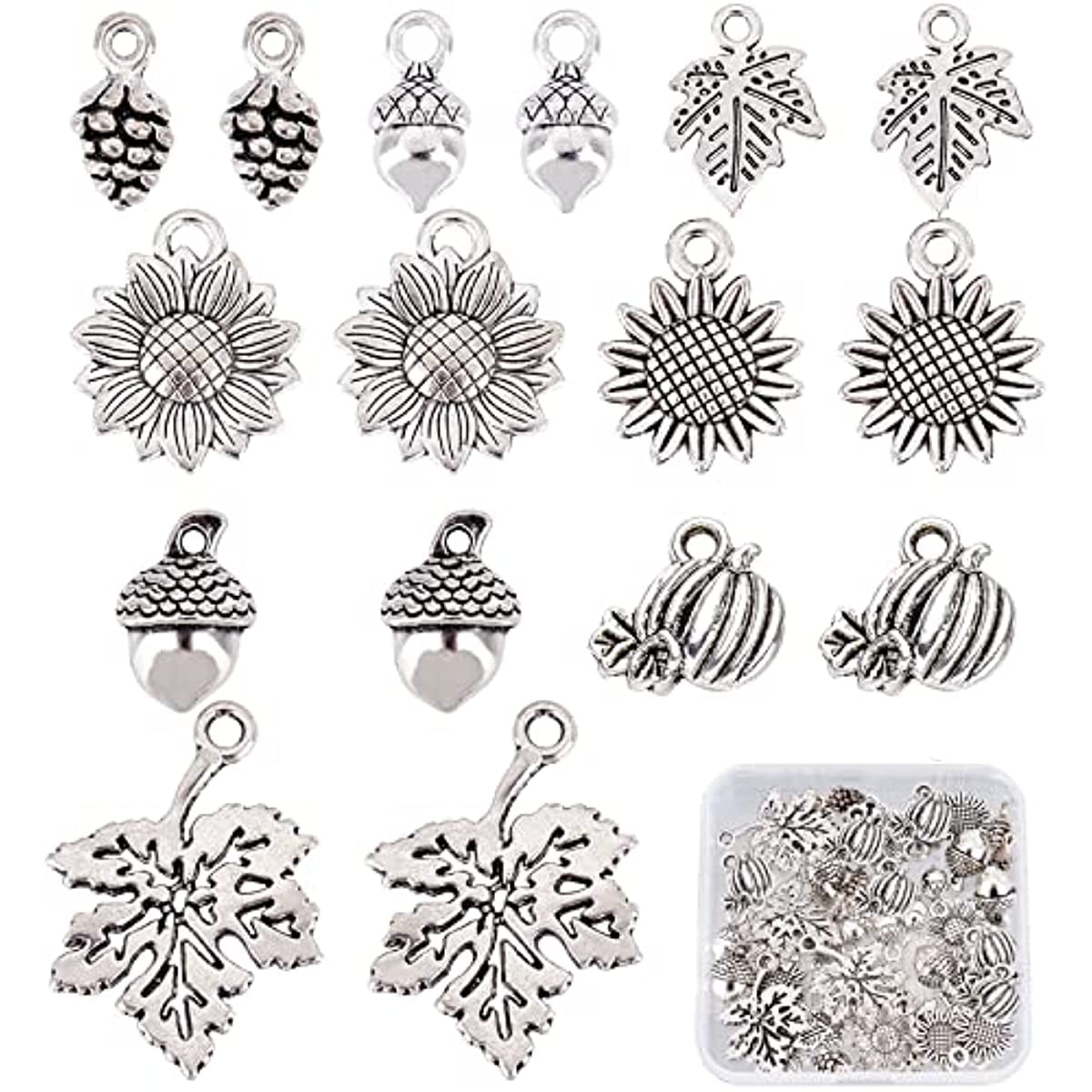48Pcs Tibetan Style Sunflower Charms Leaf Charm Hollow Maple Leaves ...