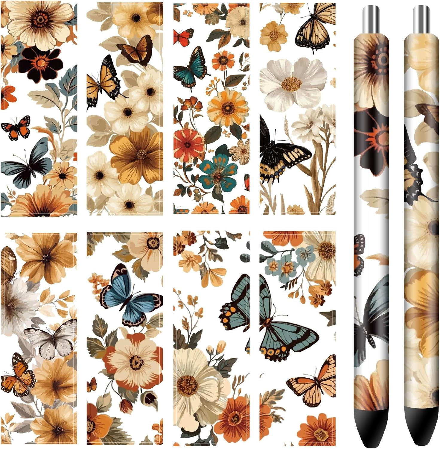 48Pcs UV DTF Pen Wraps Transfer Decal 8 Styles Butterfly Flowers Floral ...