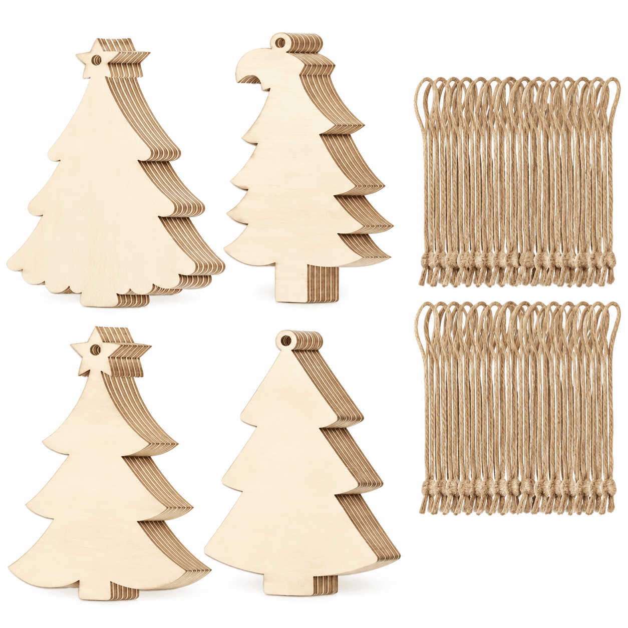 48Pcs Unfinished Paintable Blank Wooden Christmas Tree Festival ...