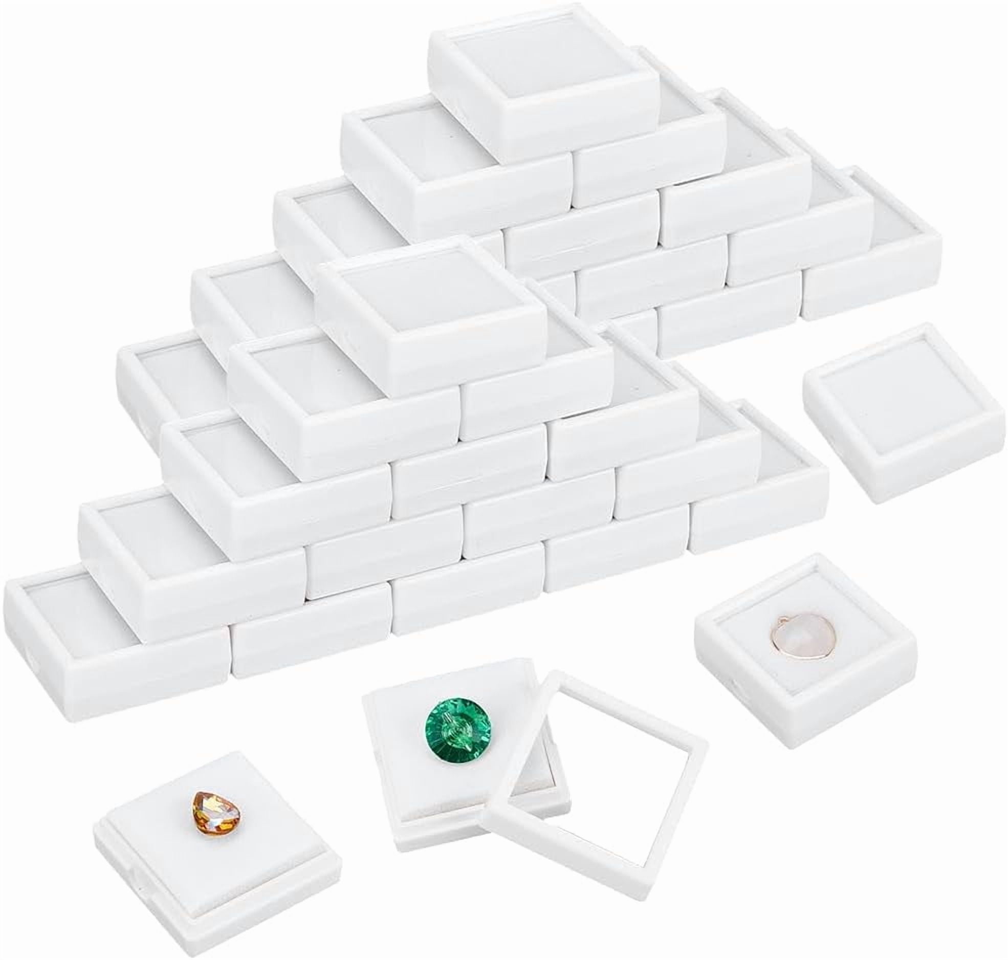 48Pcs White Gemstone Display Box 1.57x1.57x0.6Inch Plastic Transparent ...