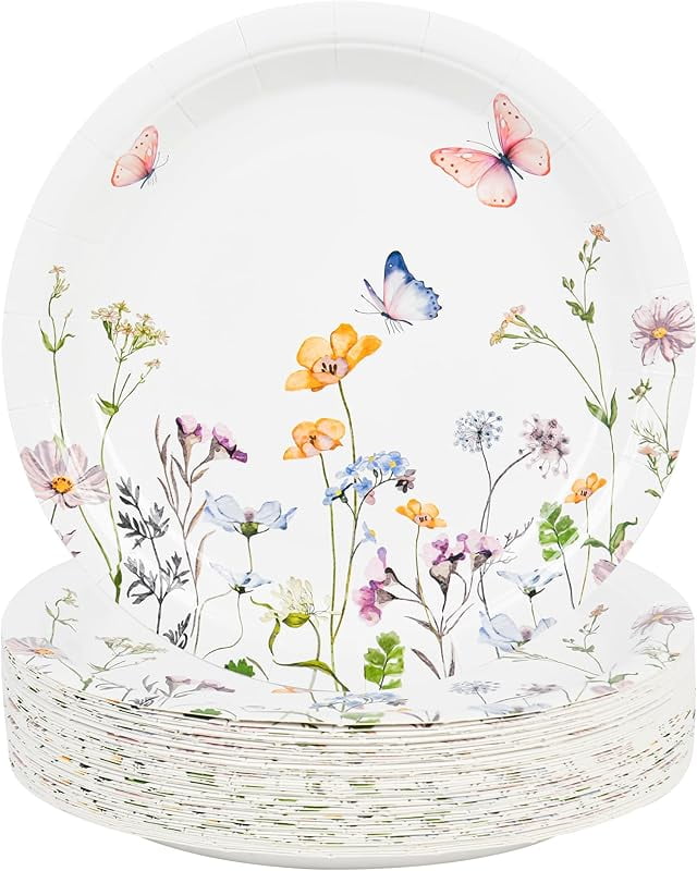 48Pcs Wildflower Paper Plates Watercolor Floral Disposable Party ...