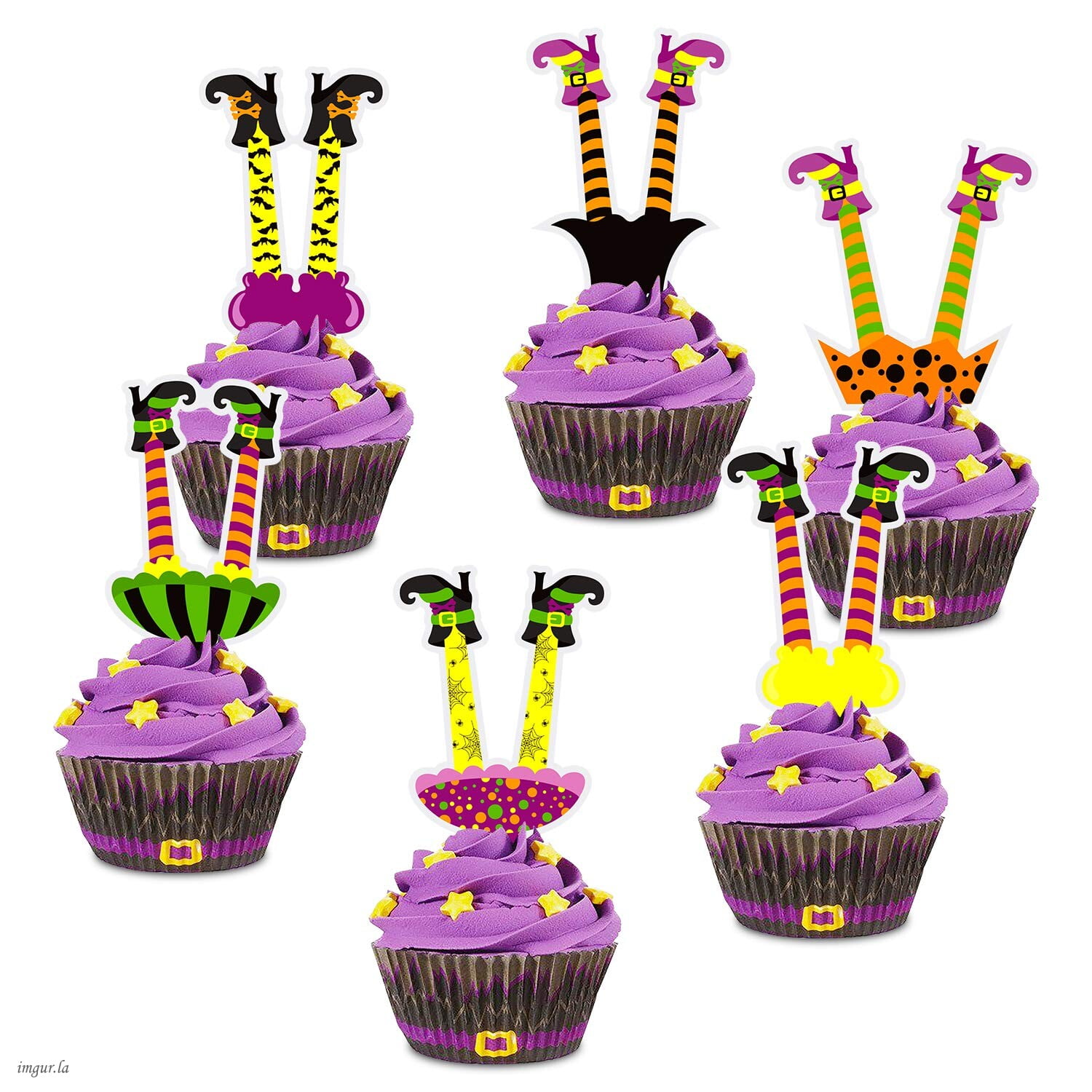 48Pcs Witch Cupcake Toppers Halloween Witch's Boot Leg Paper Cupcake ...