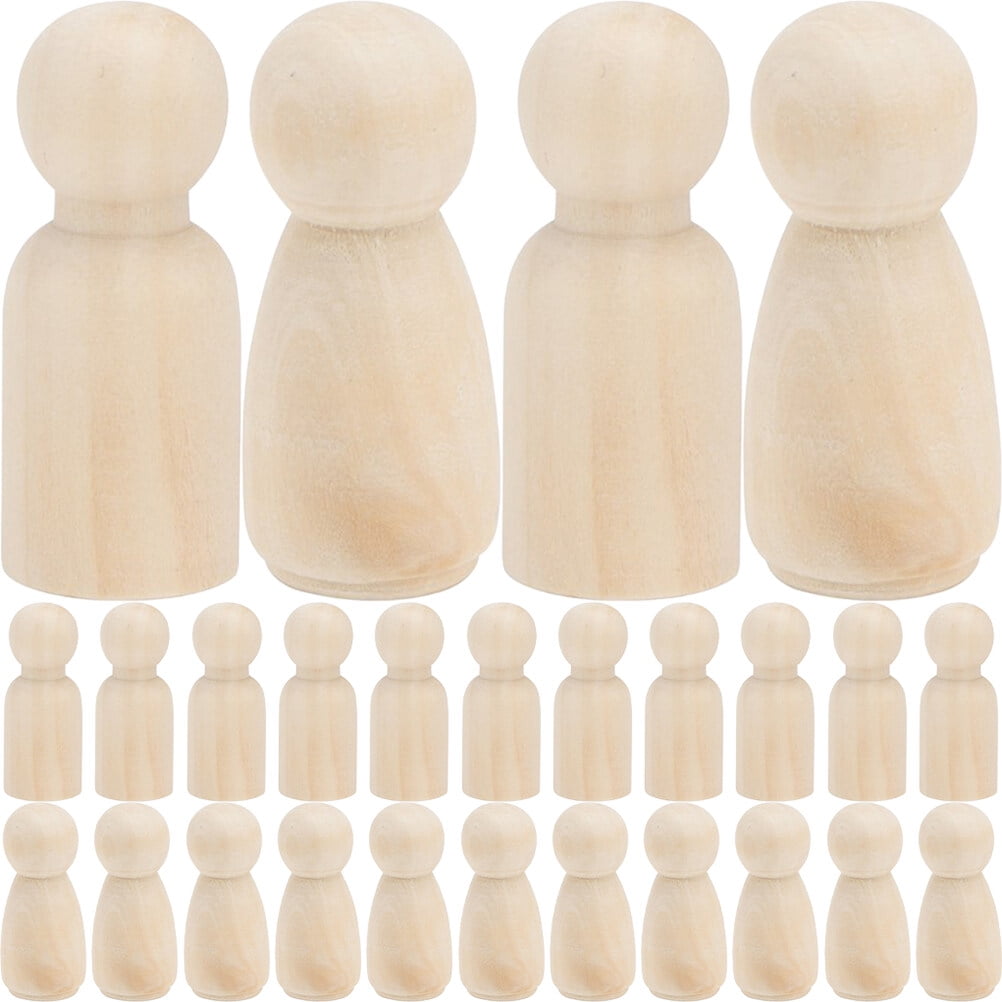 48Pcs Wooden Puppets Unfinished Wooden Peg People Figures DIY Painting ...