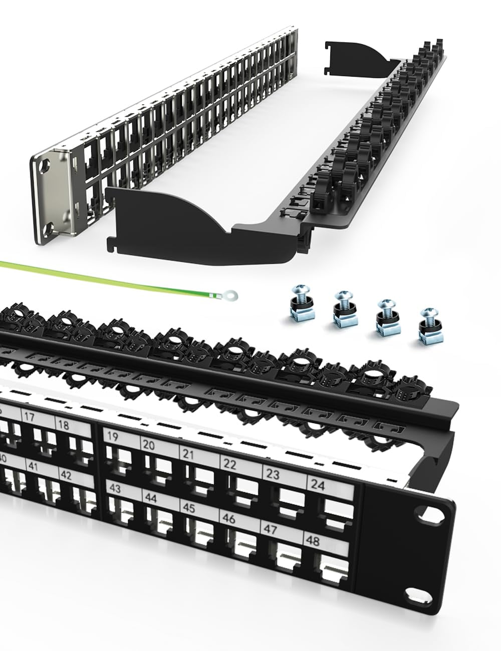 48Port Blank Key Patch Panel Rackmount&Wall Mount 1U 19-inch Network ...