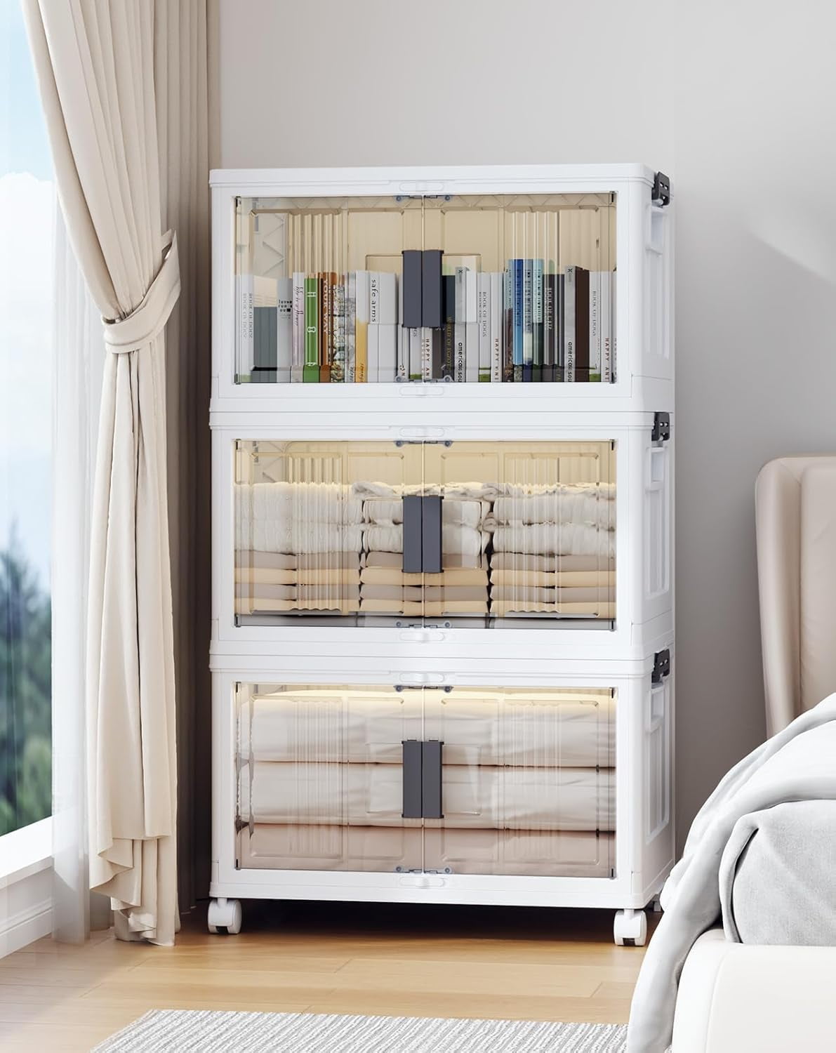 48QT Lockable Storage Bins with Lids - Folding Storage box with Doors ...