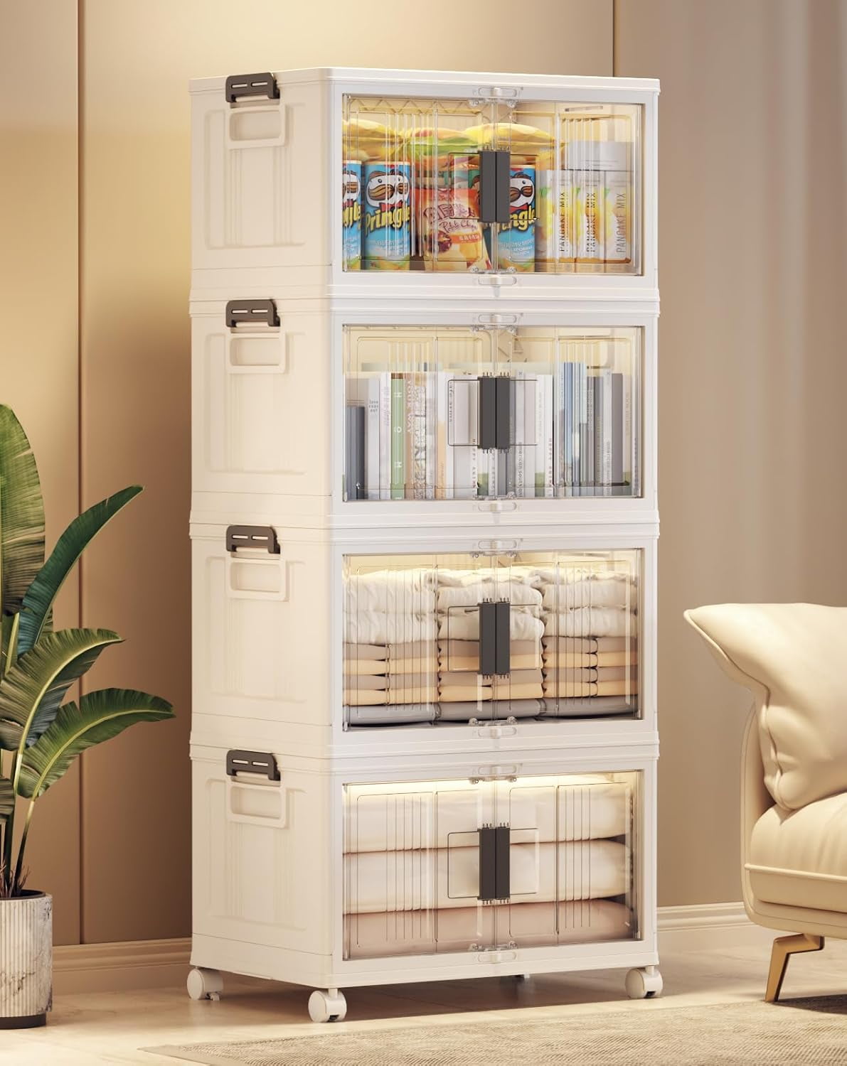 48QT Lockable Storage Bins with Lids - Folding Storage box with Doors ...