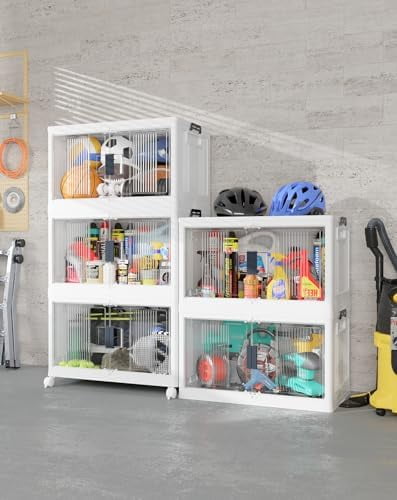 48QT Lockable Storage Bins with Lids - Folding Storage box with Doors ...
