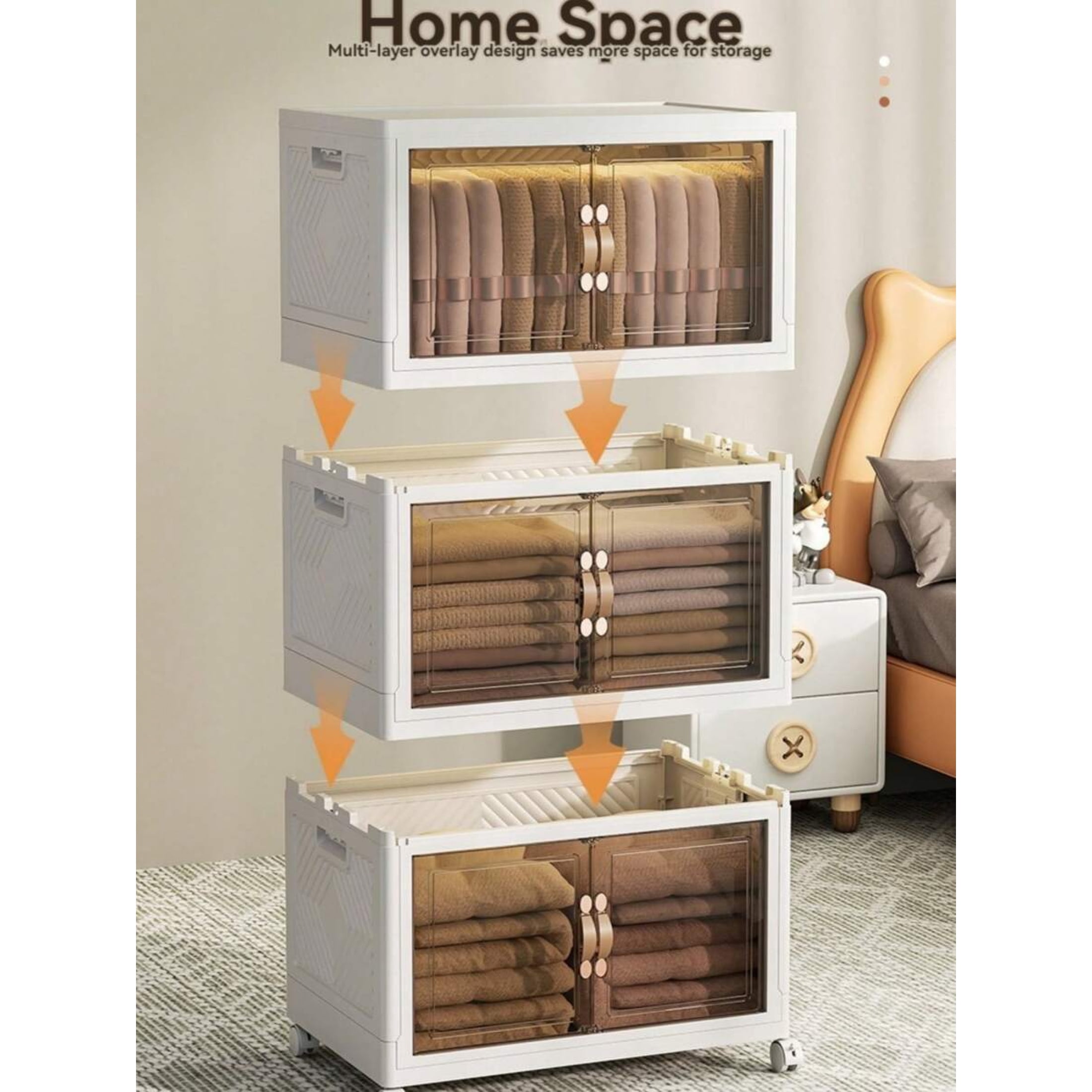 48QT Multi-Layer Covered Storage Box, Stackable & Foldable Design ...