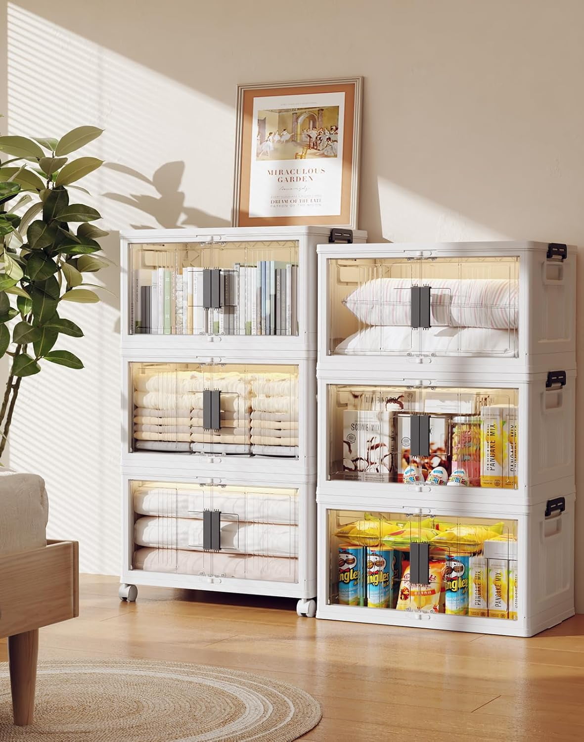 48QT Stackable Storage Bins with Lids - Folding Storage Boxes with ...