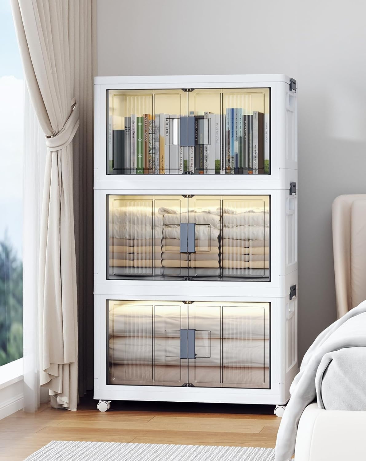 48QT Storage Bins with Lids - Folding Storage box with Doors and Wheels ...