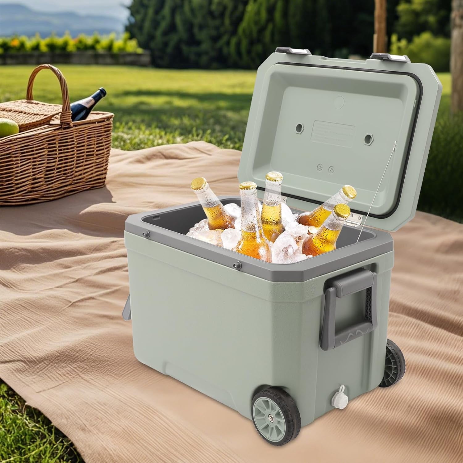 48Qt/45L Wheeled Cooler, Insulated Portable Cooler with Pull Rod Hard ...