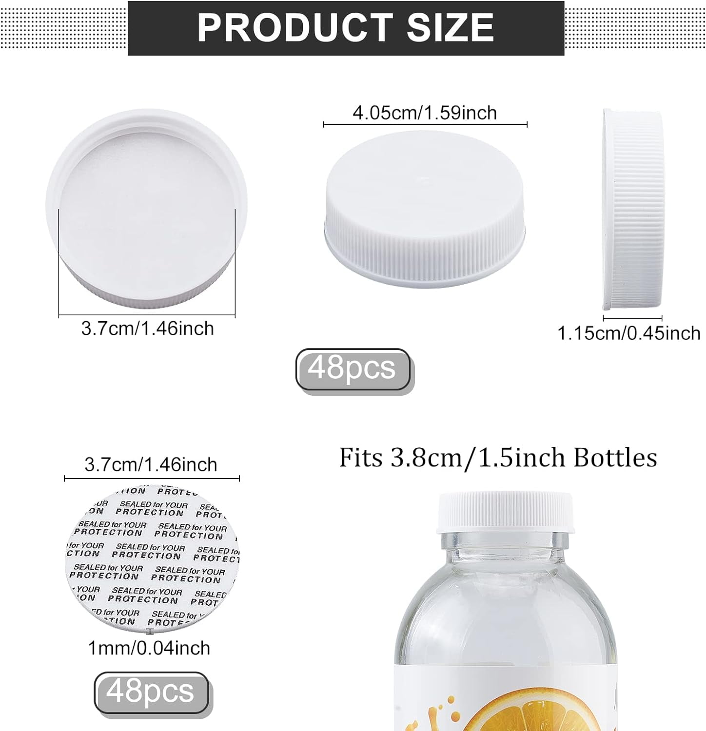 48Sets 1.5 inch Plastic Bottle Caps Replacement White Bottle Protection ...