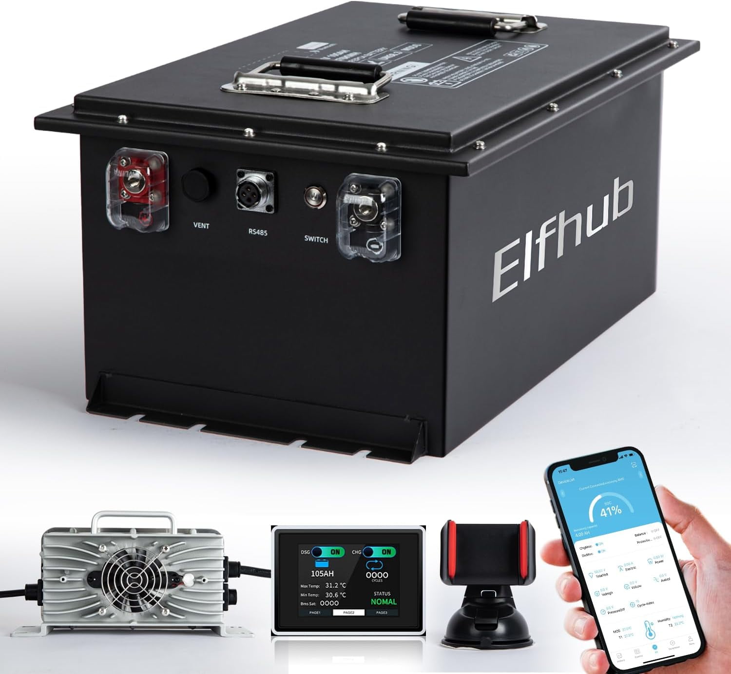 48V 105Ah Golf Cart Lithium Battery, Built-in 200A BMS,MAX 10.24 kW, 5000 Cycles, with Touch ...