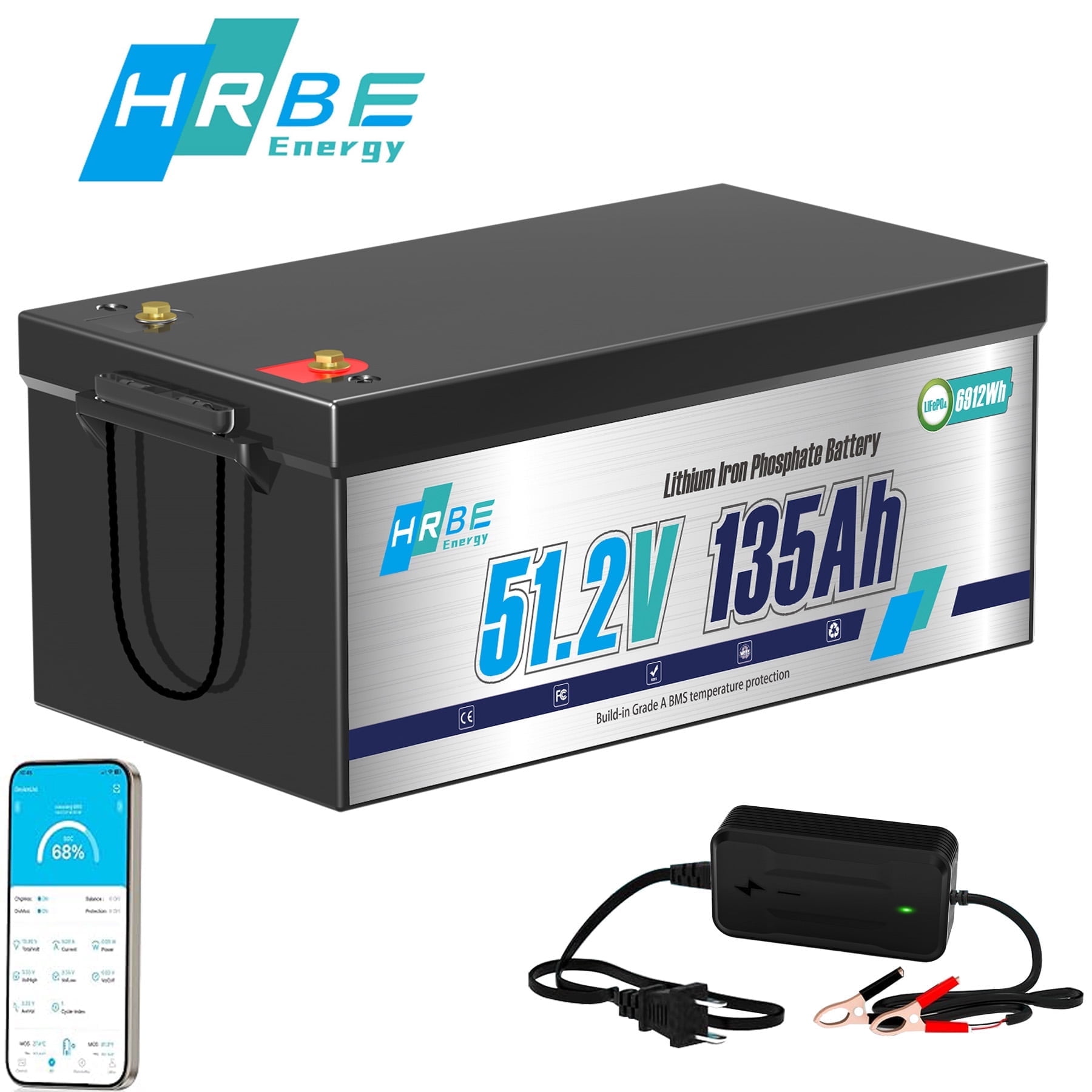 48V 135AH Golf Carts LiFePO4 Battery Bluetooth,Lithium Batteries for RV ...
