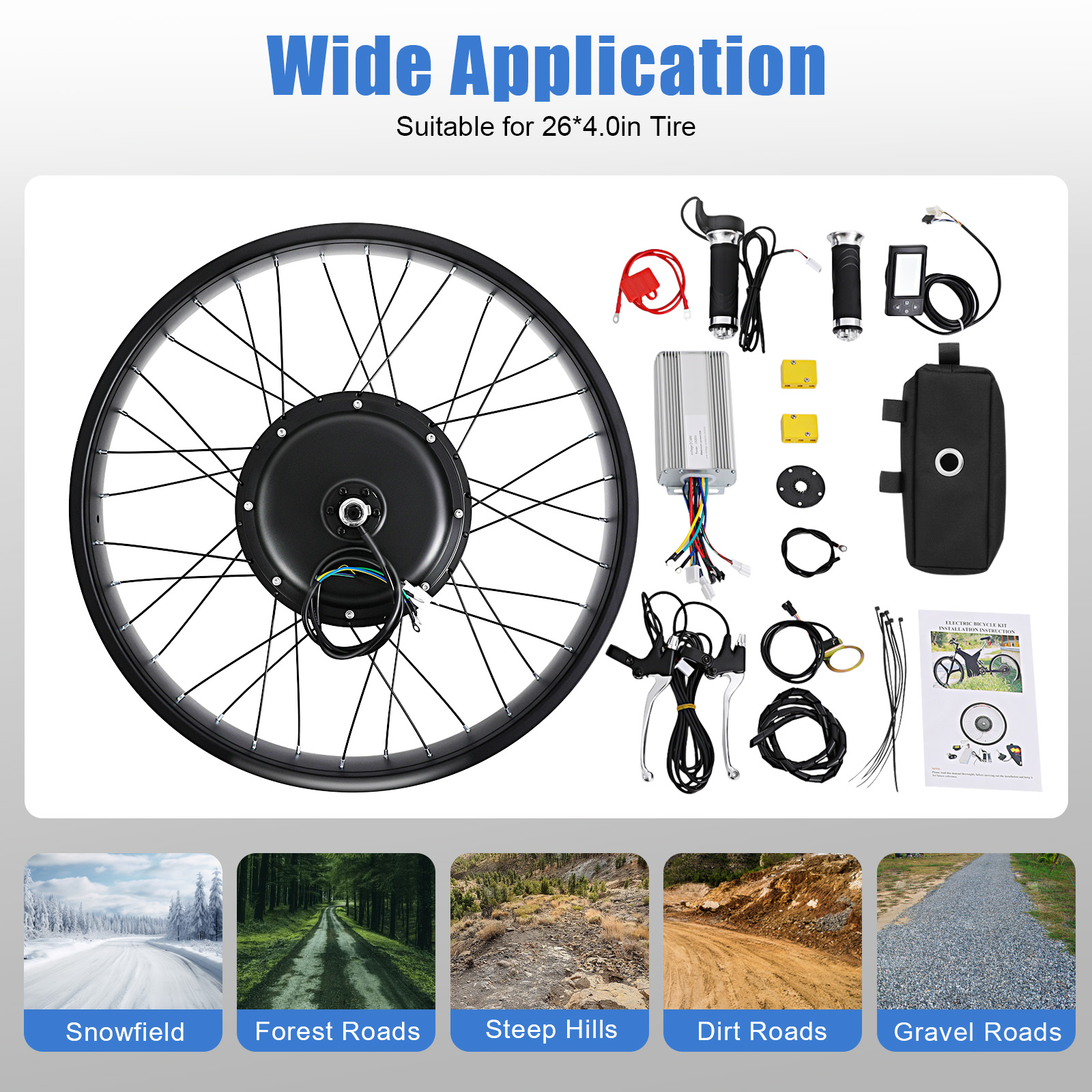 48V 1500W Fat Tire Electric Bike Conversion Kit with 26" Snow Wheel ...