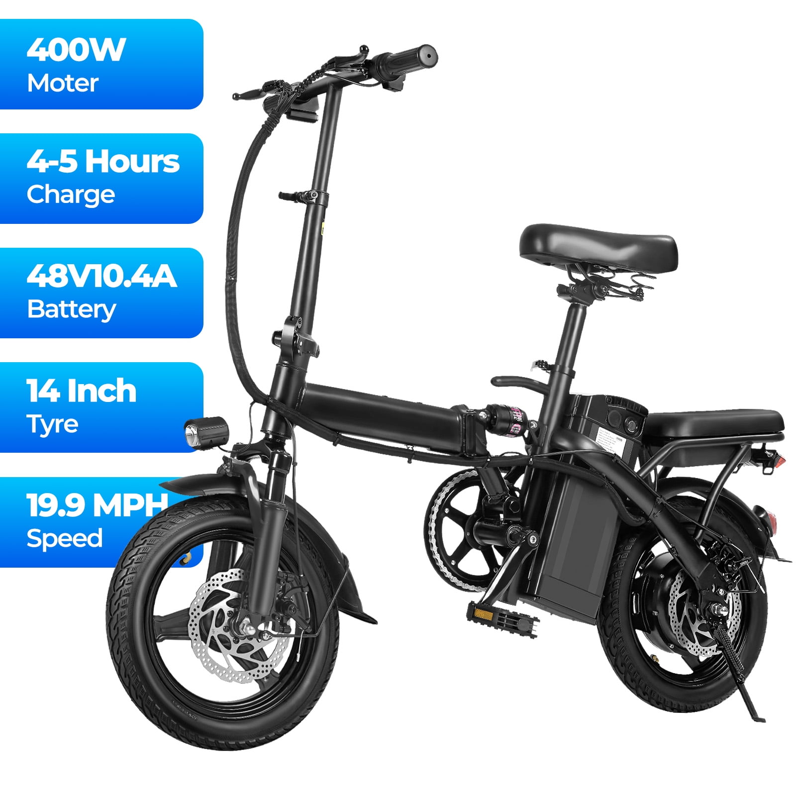 48V 400W Electric Bicycle 14-inch Folding Model-20MPH High Speed, Dual ...