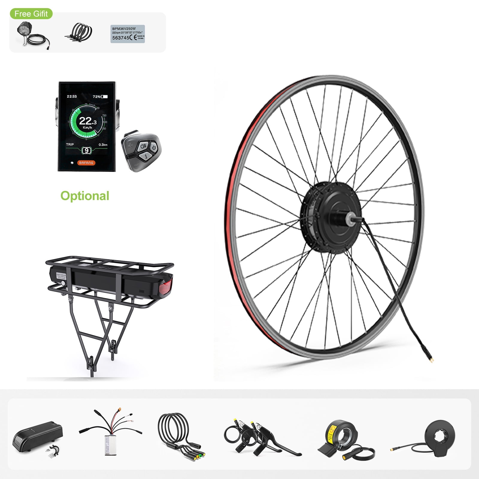 48V 500W Bafang 20" Rear Wheel Hub Motor Kits EBike Conversion Kits ...