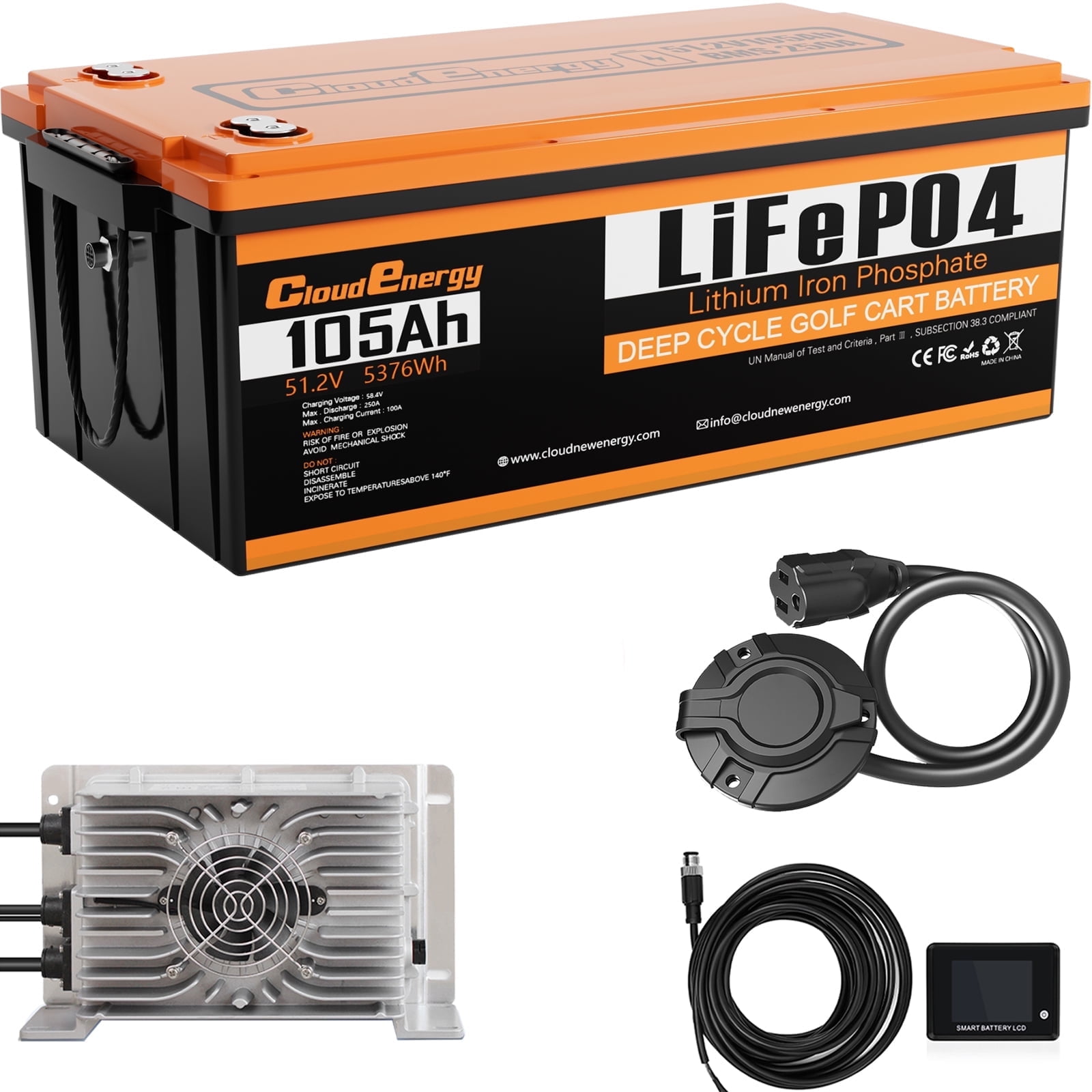 48V(51.2V) 105AH LiFePO4 Lithium Golf Cart Battery Built-in 250A BMS,3C ...