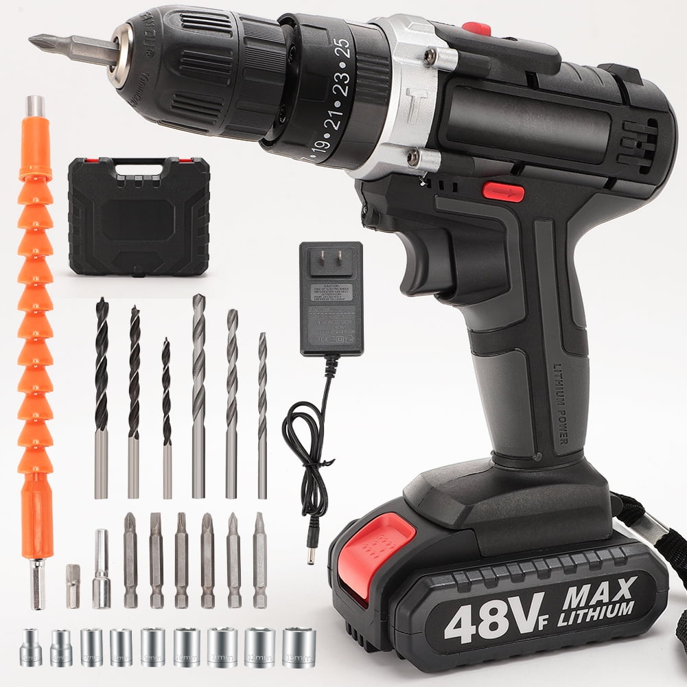 48V Cordless Drill,Electric Power Drill Set with 2 Batteries, 2 ...