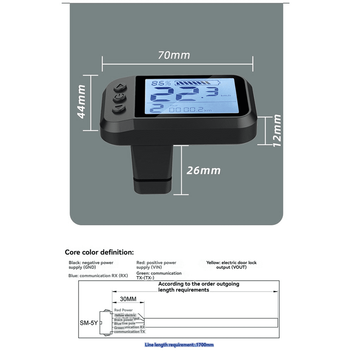 48V E-02N LCD Display Meter Electric Bike LCD Display with SM Plug ...