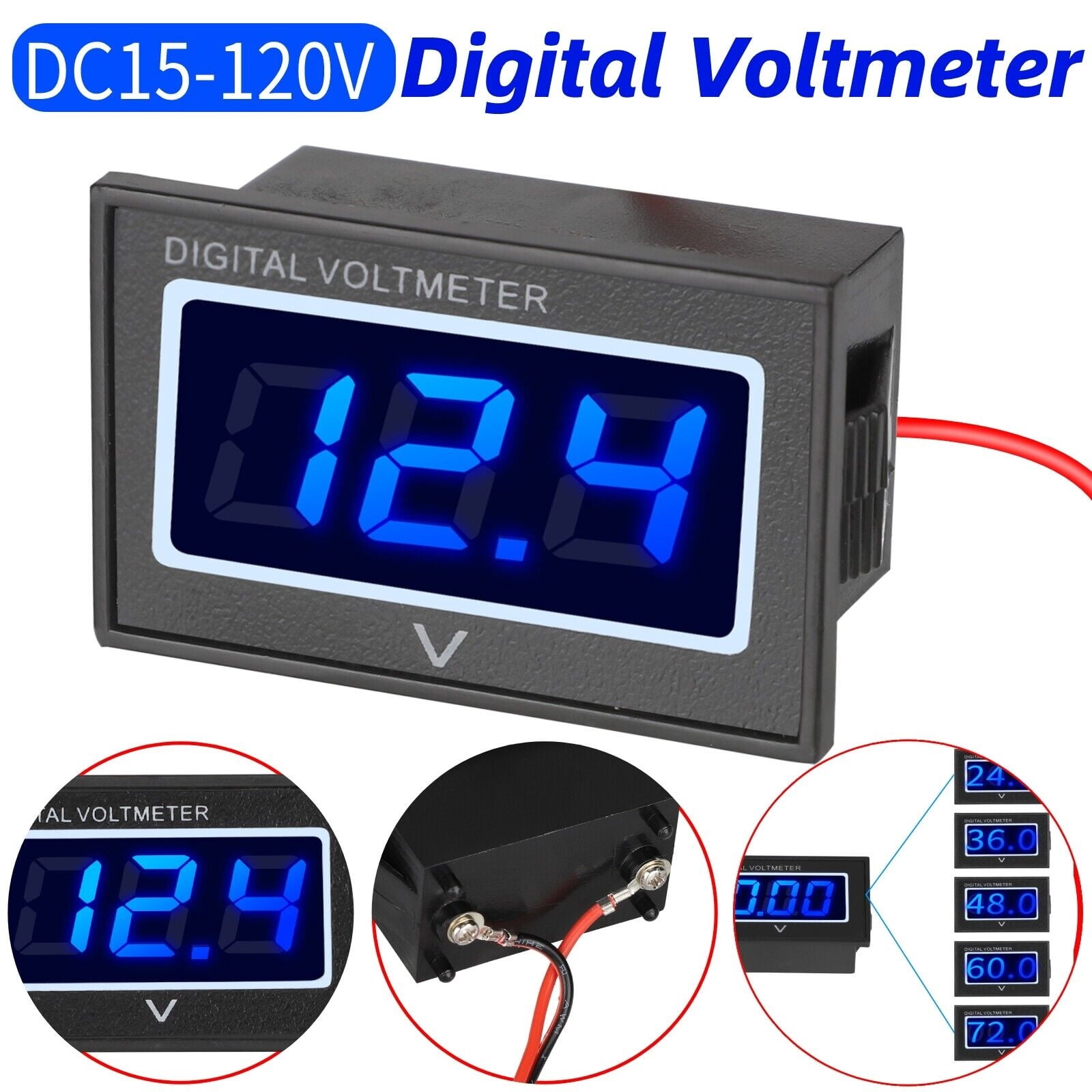 48V Golf Cart Led Voltmeter Digital Display Voltage Meter Battery Gauge ...