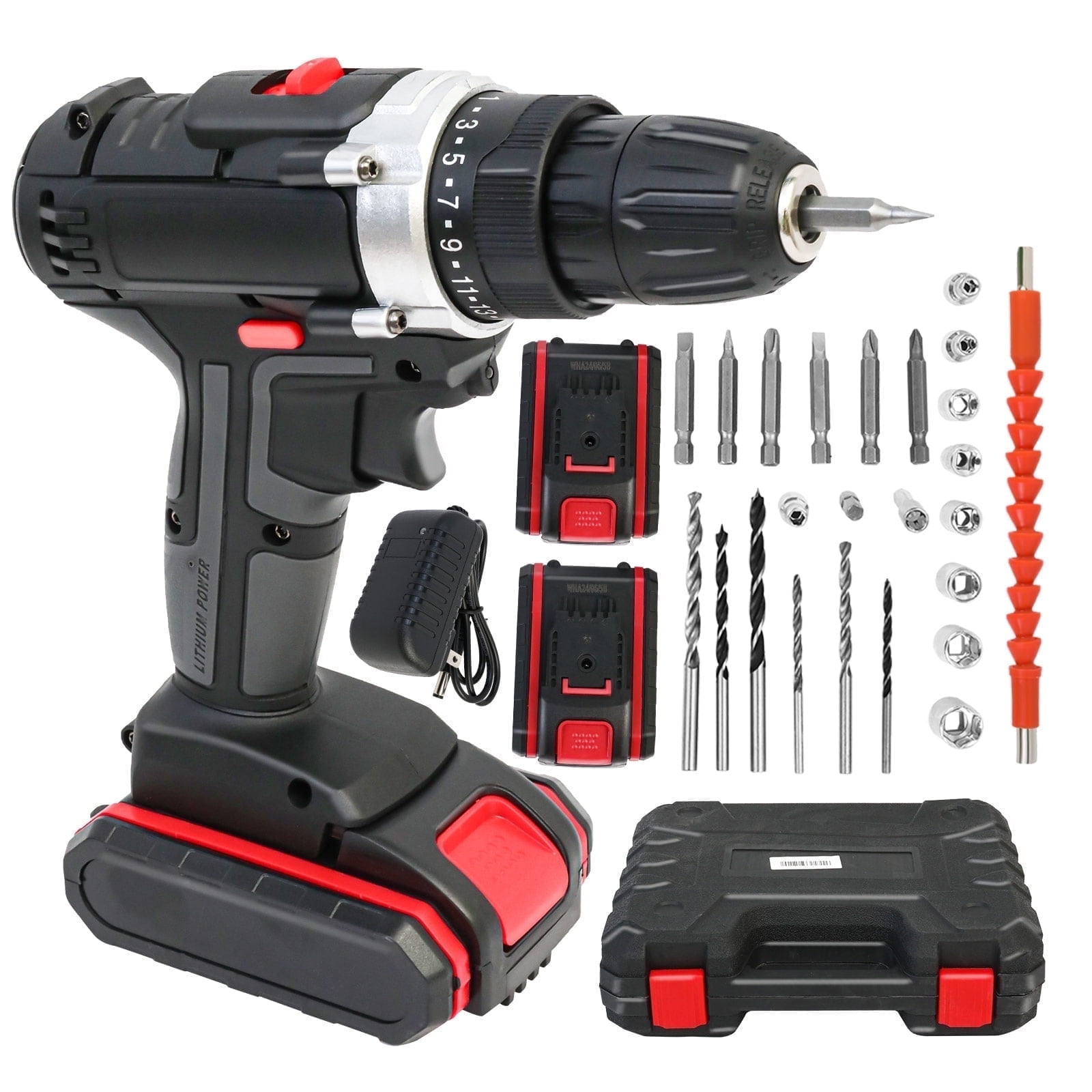 21V Power Drill with 2 Batteries and Charger, Multi-Functional Electric ...