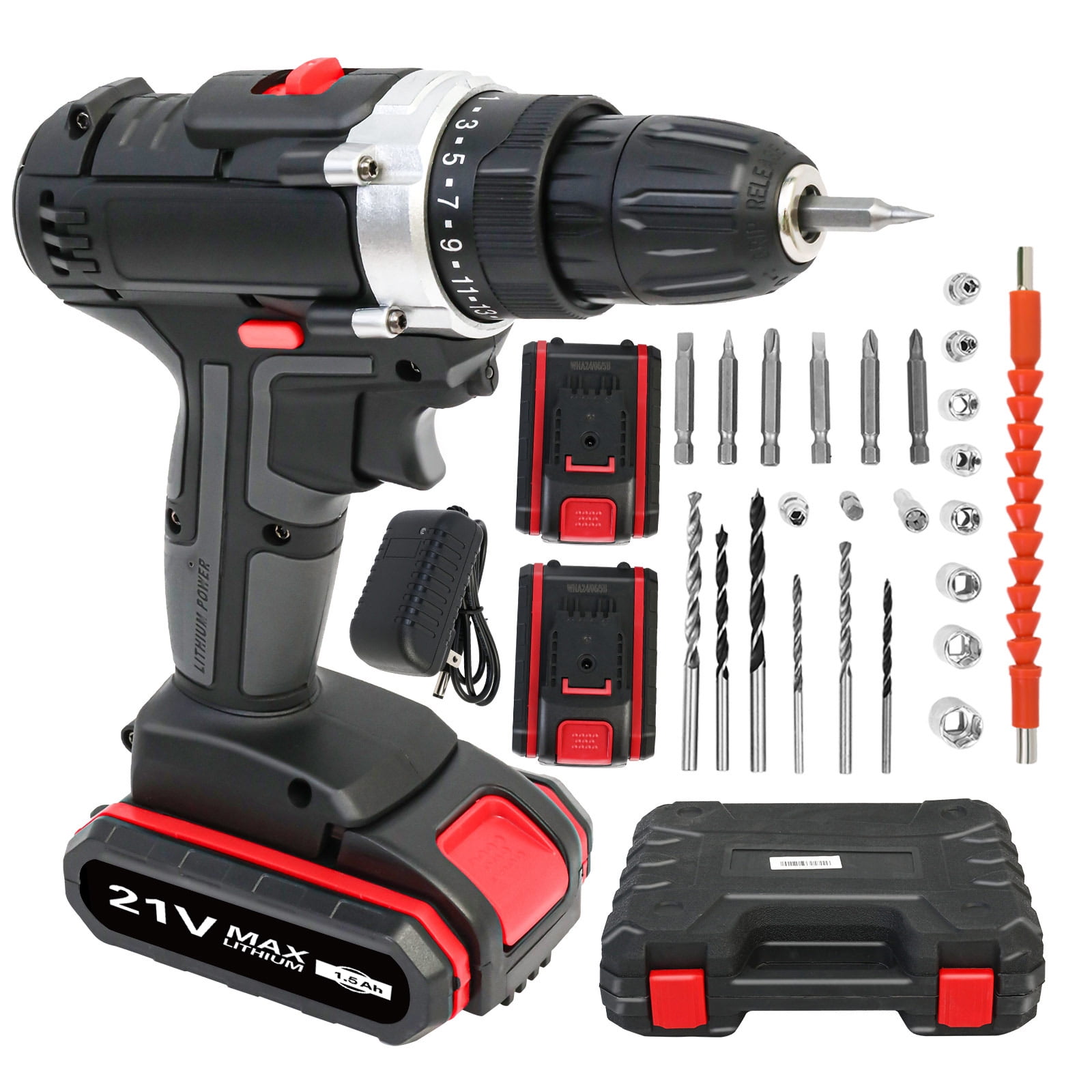 21V Power Drill with 2 Batteries and Charger, Multi-Functional Electric ...