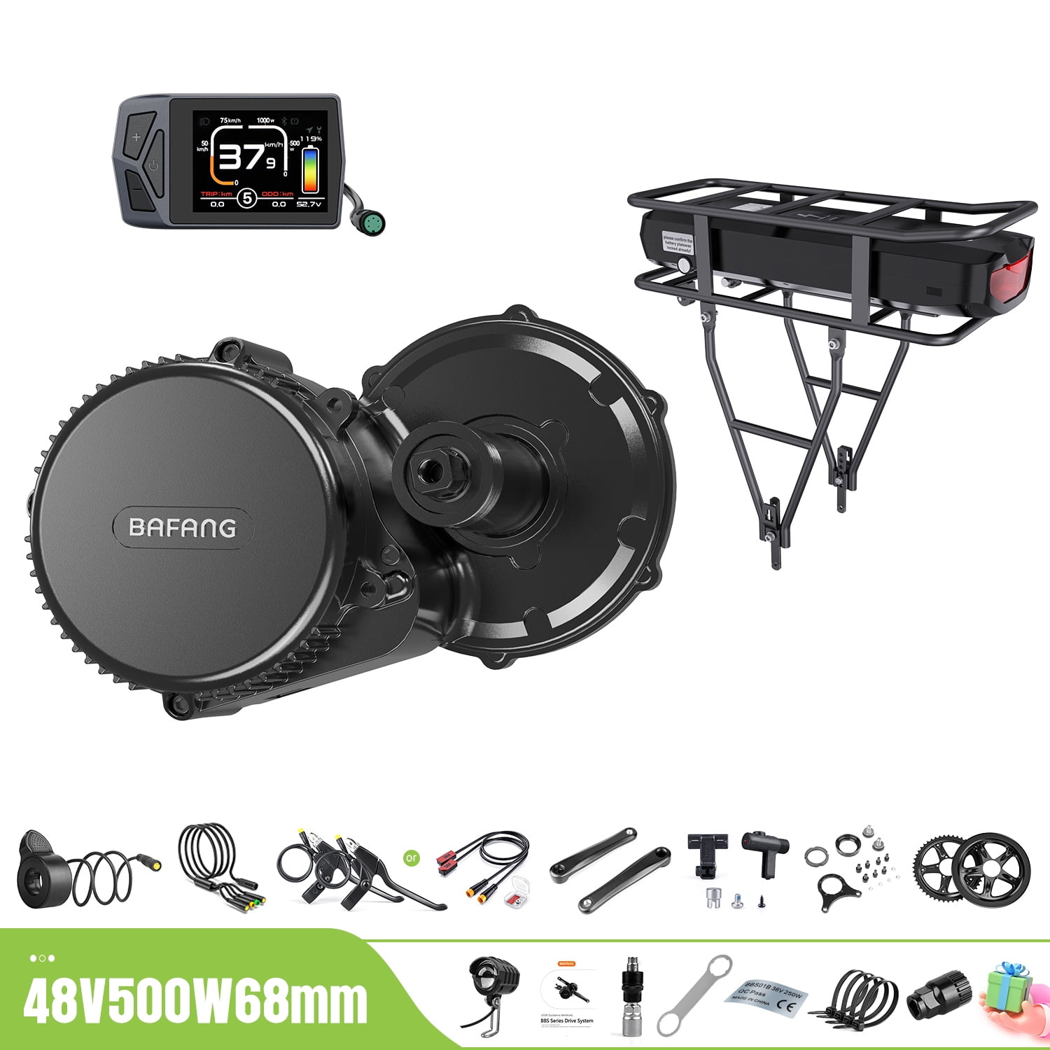 48V500W BAFANG BBS02B Mid Drive Motor Electric Conversion Kit with EKD01 Display 44T Chainwheel ...