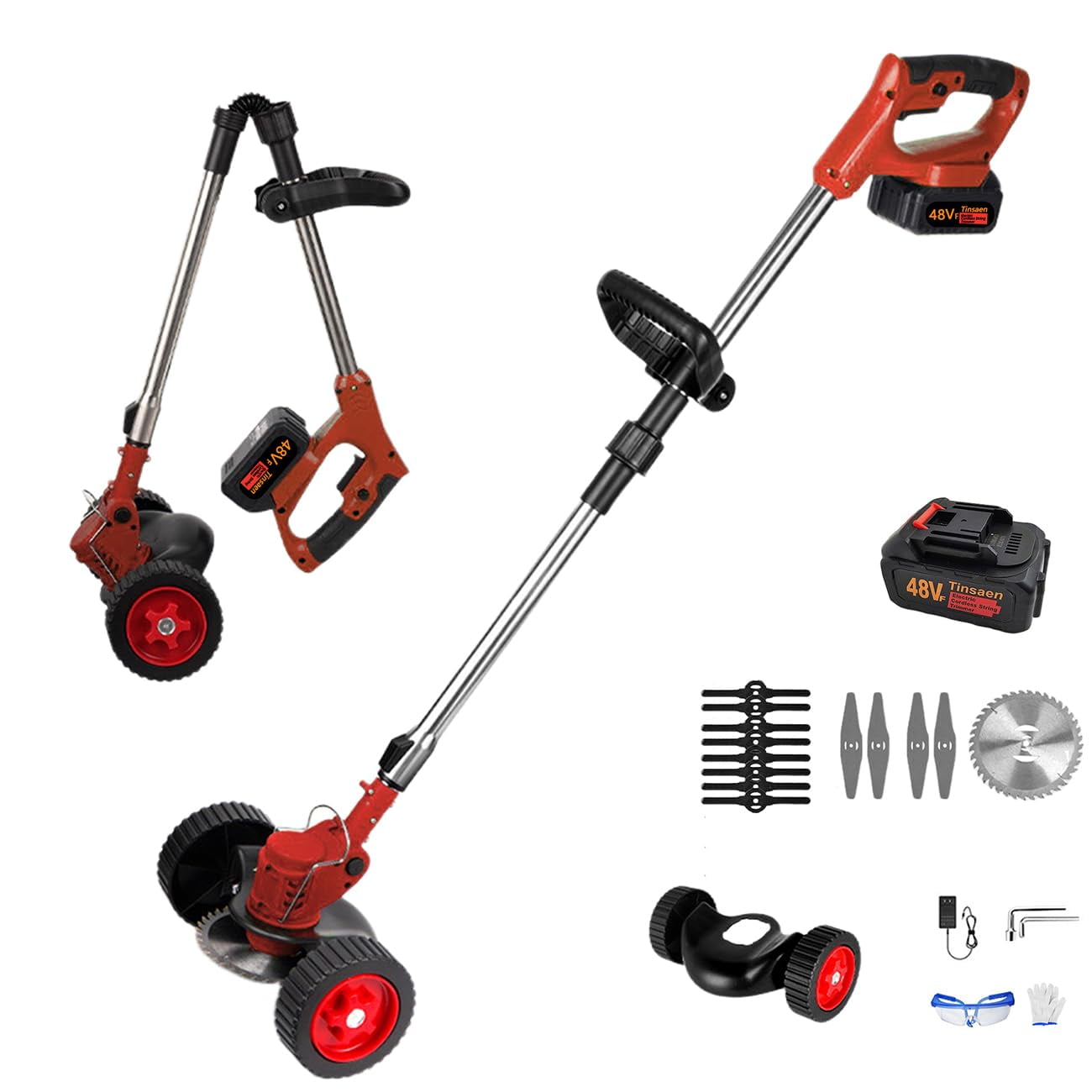 48VF Cordless Grass Trimmer Electric Weed Wacker with Wheels Lawn ...