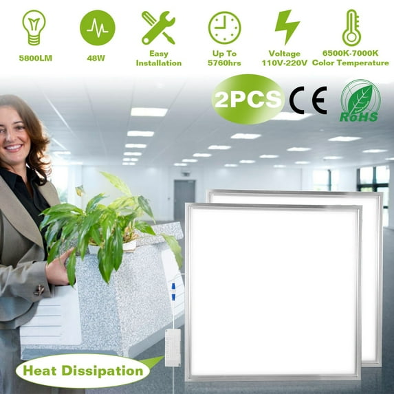 48W 2x2FT LED Flat Panel Light 7000K 5800LM Recessed Ceiling Lighting 2 ...