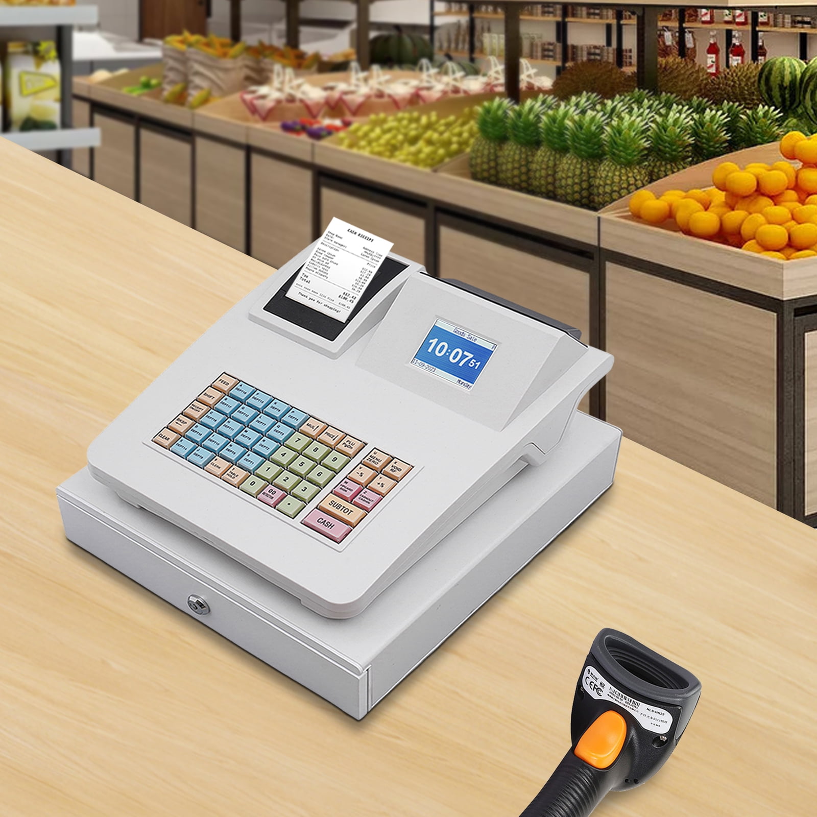 48W 48 Keys Cash Register White Electronic Cash Register Pos System for ...