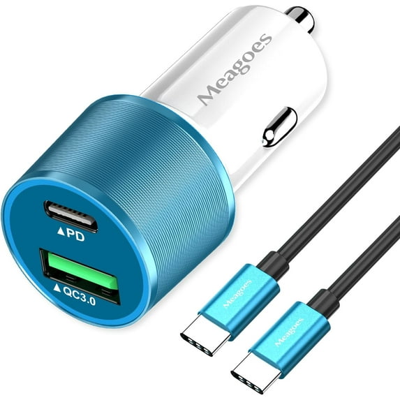 48W Blue Car Charger USB C Super Fast Charging, 30W USBC&QC3.0 Port ...