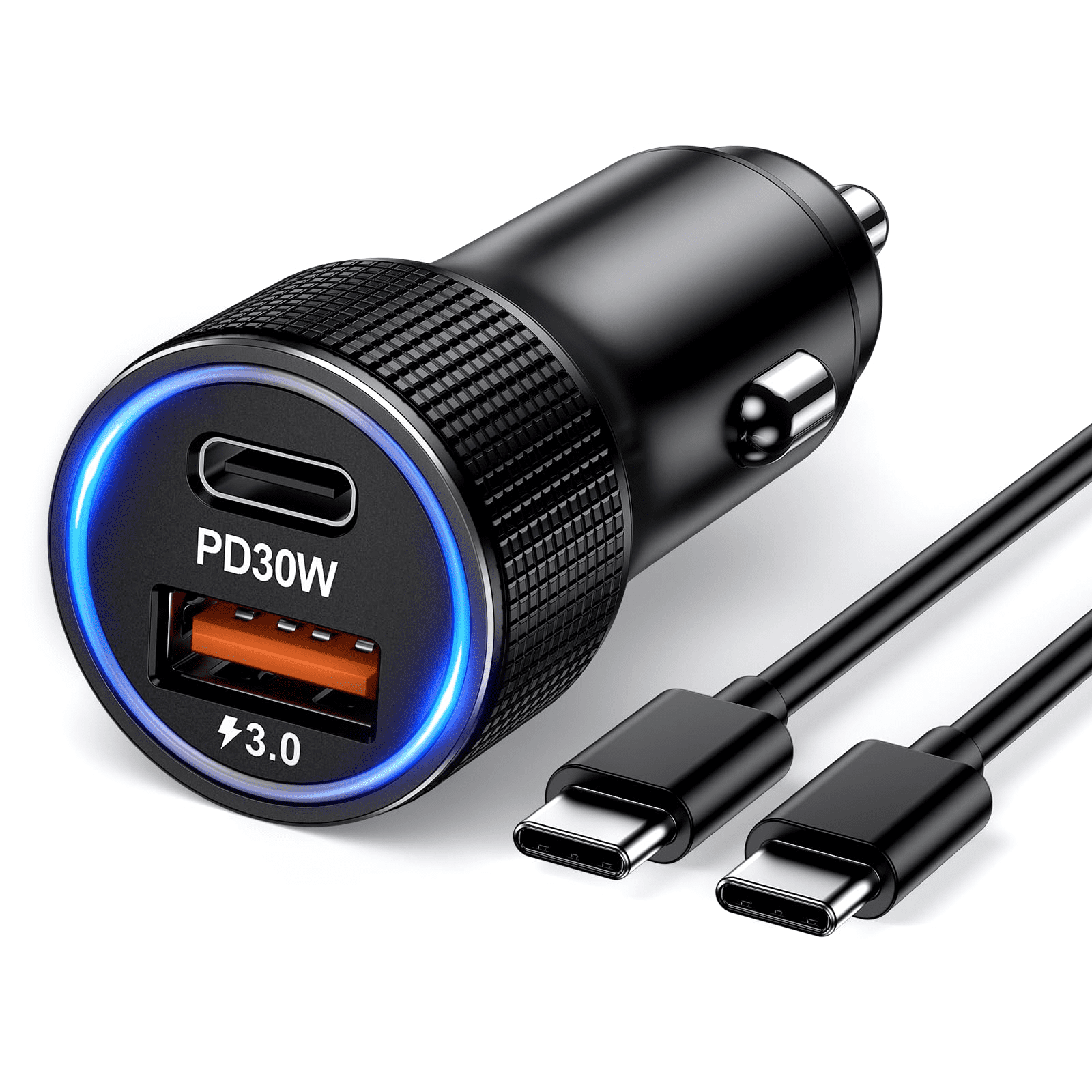 48W Dual Port Car Charger, 30W USB-C + 18W USB-A Fast Charging Adapter ...