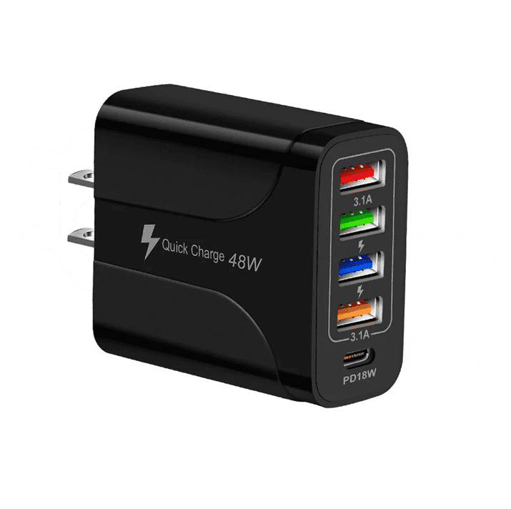 48W High Speed Multiple Port Adapter in Black, 4 USB Port & 1 DD Port ...