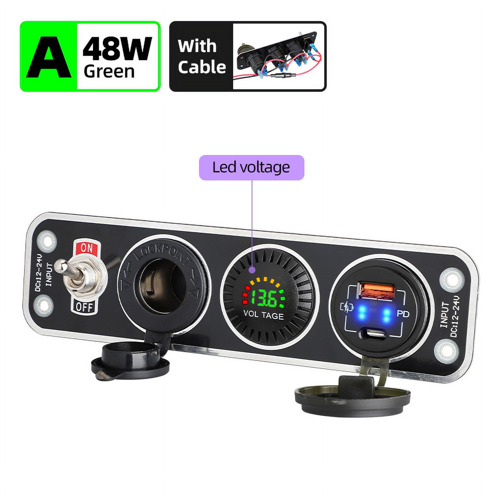 48W QC Cigarette Lighter Socket Fast Usb Car Charger Panel Type C 12 ...