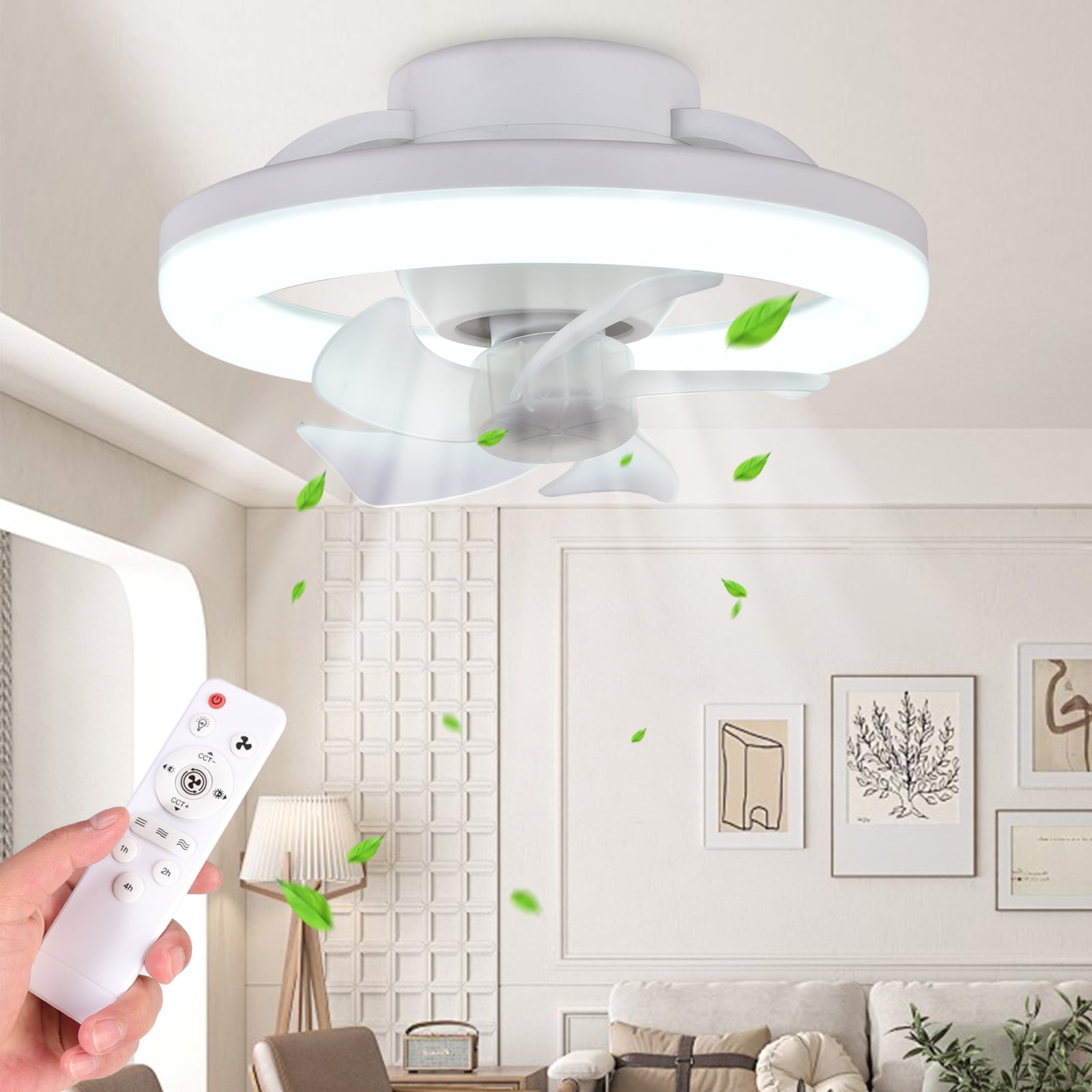 48W Retractable Ceiling Fan with Lights and Remote, 10 inch E27 Base ...