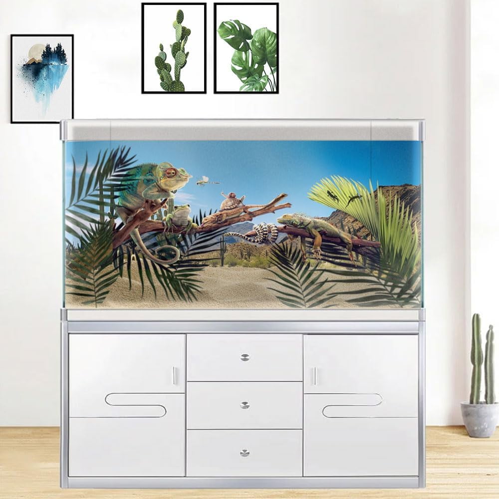 48X24IN Reptile Habitat Background, Retro Desert Oasis Cactus Terrarium ...
