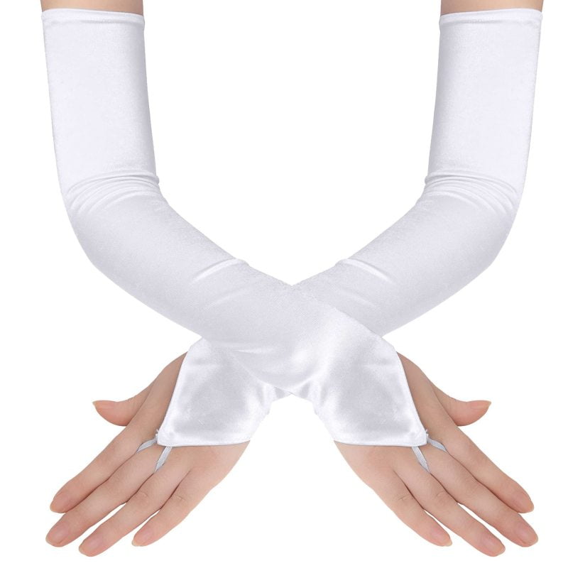 48cm Women Satin Hook Finger Long Fingerless Gloves Solid Retro Style ...
