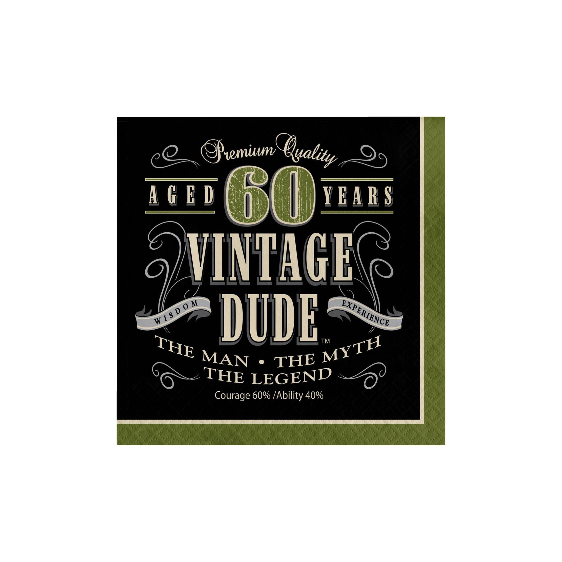 48ct Vintage Dude 60th Birthday Napkins Green:, Milestone Lunch Napkins ...