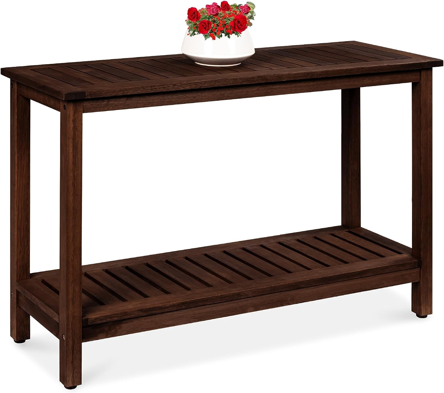 48in 2-Shelf Eucalyptus Wooden Console Table Indoor Outdoor ...