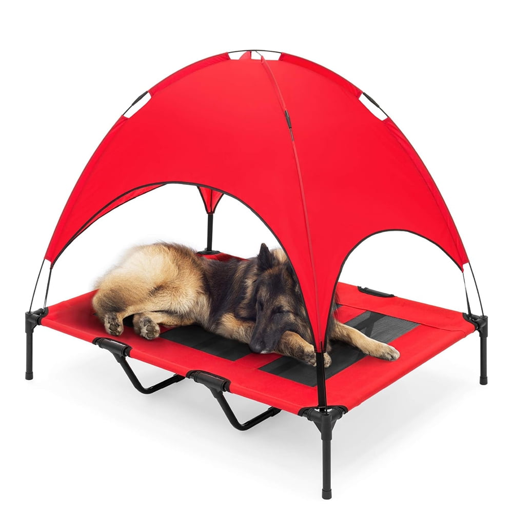 48in Elevated Cooling Dog Bed, Outdoor Breathable Raised Mesh Pet Cot with Bag, Detachable ...