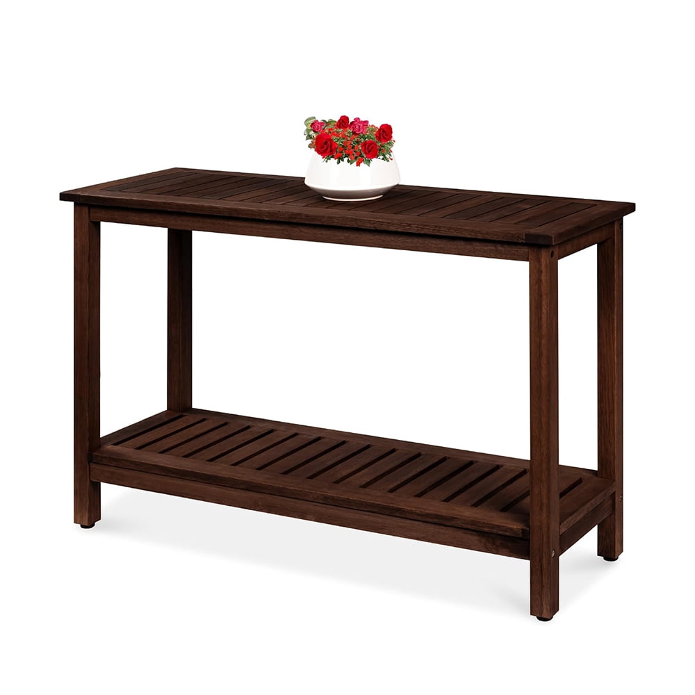 48in Eucalyptus Wooden Console Table with 2-Shelf, Multifunctional Bar ...